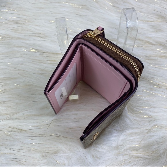 Coach | Bags | Coach Small Trifold Wallet Signature Canvaspink | Poshmark